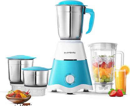 Longway Super Dlx 750 W Juicer Mixer Grinder (4 Jars, White & Blue ...