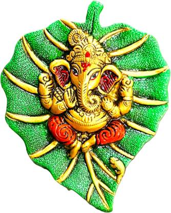 Dev Samagri Lord Ganesha on Leaf, Metal Pan Patta Ganesh Decorative ...