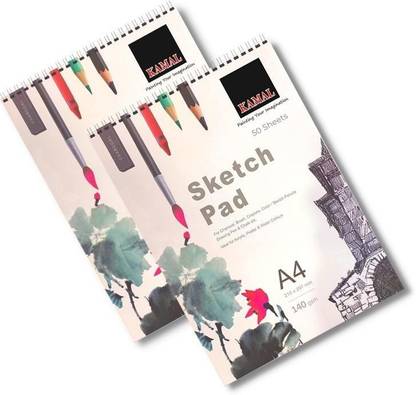 KAMAL A4 Sketch pad 50 Sheets Set of 2 Top Spiral Artists and Drawing ...