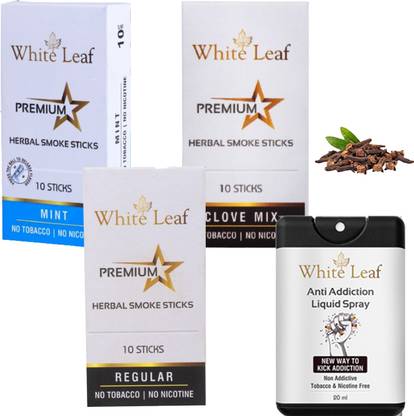 White Leaf Herbal Cigarettes Mint, Clove, Regular Flavoured With 20ml ...
