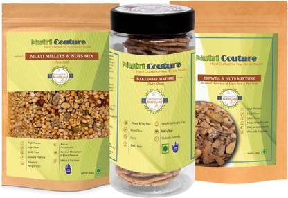 Nutri Couture Chiwda & Nuts Mixture 100g, Millets & Nuts Mix-80g, Oats ...