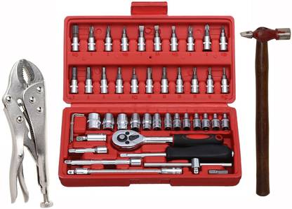 Digital Craft 1/4 Inch Socket Set 46Pc,10"Inch Lock Plier,Hammer 200 gm ...