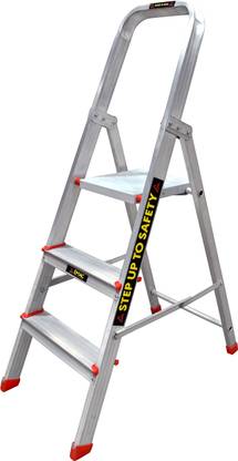 EMAC Aluminium Heavy-Duty 3 Steps Foldable Ladder with Safety Locking ...