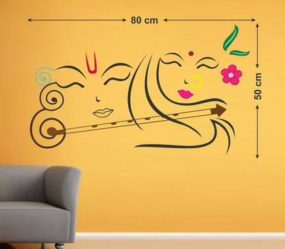 WALL STICKS 76.2 cm LORD KRISHNA AND RADHA WALL STICKER Self Adhesive ...