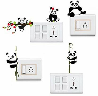 DreamKraft 4 cm Decorative Funny Panda Switchboard Sticker -Set of 4 ...