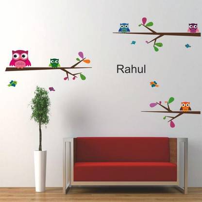 Happy Walls 70 cm Rahul Name Sticker With Owls (Cartoon/animation) On ...