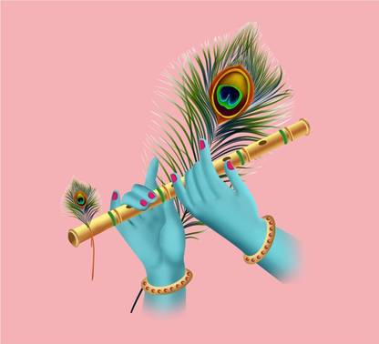 creativeNdecor 60 cm pankh or krishna hand with wasuri wall sticker ...