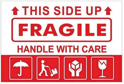 BlackDreams 10 cm Fragile Handle with Care Sticker/Label with Logo (4x6 ...