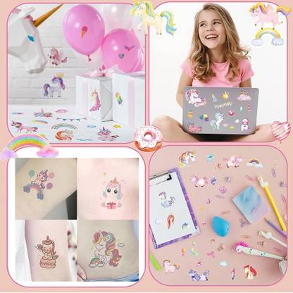 TREXEE 12 cm 10 Sheet Watercolor Unicorn Stickers Cute Waterproof Pink ...