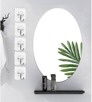 QuityShop 30 cm Bathroom Mirror Sticker With 5 Wall Hook Hanger Sticker ...