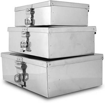 JOWEL Stainless Steel Pooja Peti / Storage Boxes Set of 3 - 7", 8", 9 ...