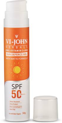 VI-JOHN Sunscreen - SPF 50 PA+++ Sunscreen Matte Gel With Vitamin C,AHA ...