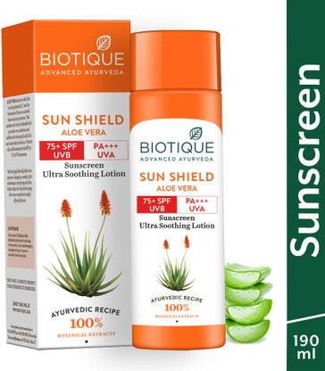 BIOTIQUE Sunscreen - SPF 75+ PA+++ Sun Shield Aloe Vera Lotion UVB/UVA ...