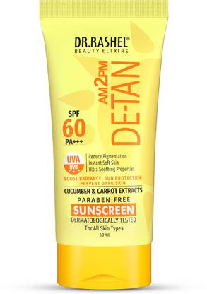 DR.RASHEL Sunscreen - SPF 60 PA+++ DE-TAN SUNSCREEN SPF 60 PA+++ ULTRA ...