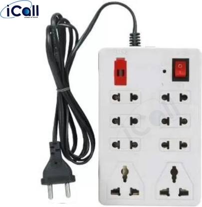 icall Multi Plug Power Strip Extension Board Cord 2 Meter Long Wire 8 Socket Extension Boards ...