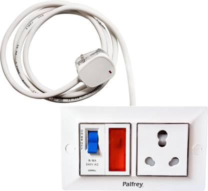 PALFREY Extension Board - 16A Socket & 16A MCB Switch with 8 meter wire ...