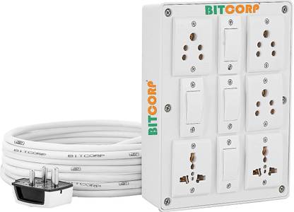 BITCORP Extension Box 6A Amp 5 Way Multi Plug and 4 Switch (1500W) 8 ...