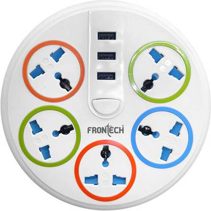 Frontech Multi Plug Power Strip with Spike| 3 USB Ports | 5 Universal ...