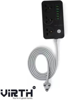 Virth Power Extension Board, 10 Amp, 3 Outlets & 6 USB Ports with ...