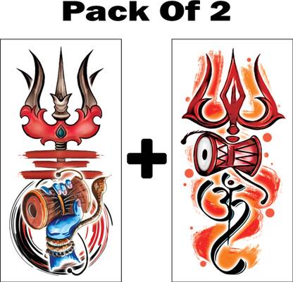 fashionoid Shiv Ji Trishul With Dumroo & Om Waterproof Temporary Tattoo ...