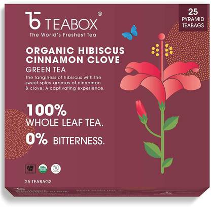 Teabox Hibiscus Cinnamon Clove Green Tea, 100% Whole Leaf ,25 Teabags ...