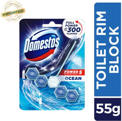 Domestos Power 5 Toilet Cleaner Rim Block, Ocean Scent, Clean Toilet ...