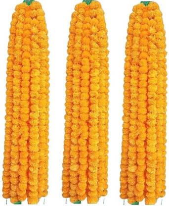 Caneuf Genda Phool Artificial Marigold Fluffy Flower Mala Pack of 10 ...