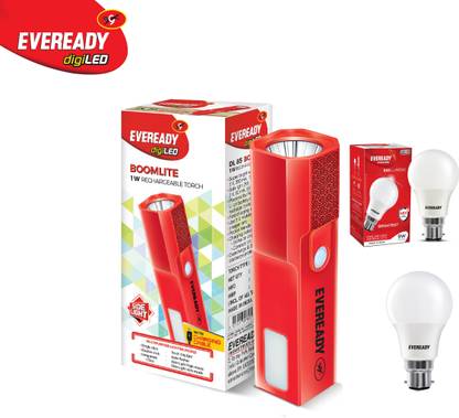 EVEREADY 9W LED Bulb Pack of 2 and Boomlite LED Flashlight Torch Price ...