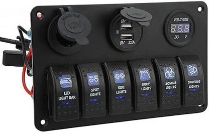 Auto MT 6 GANG, ROCKER SWITCH PANEL CIRCUIT, LED BREAKER +VOLTMETER+2 ...