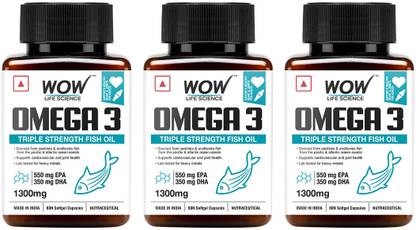 WOW Life Science Omega-3 Fish Oil 1300 mg Triple Strength - 550mg EPA ...
