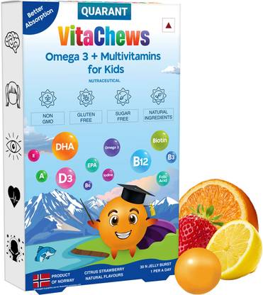 QUARANT VitaChews Kids 3 Fish Oil DHA & EPA + Multivitamin, Brain ...