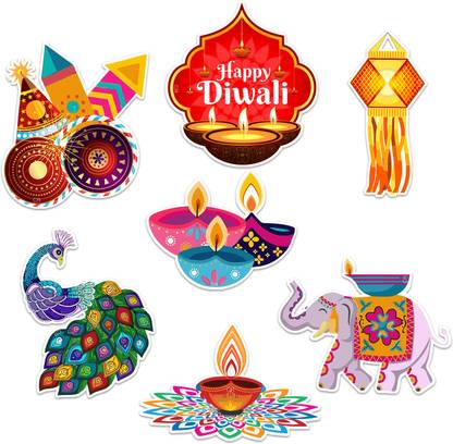 ZYOZI 7 Pcs Diwali Wall Hanging Decoration,Diwali Sticker,Happy Diwali ...