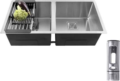 MESSINA Handmade 45" x 20" x 10" Kitchen Sink Double Bowl With Soap ...