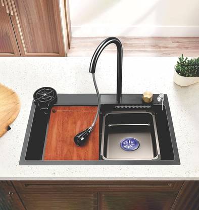 MESSINA Kitchen Sink 30" X 18" X 9" Integrated Waterfall Kitchen & Pull ...