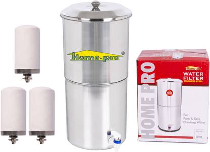 Home-pro Stainless Steel Non Electric Water Filter with 3 Candle - 24 L ...
