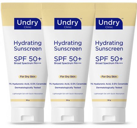 Undry Sunscreen - SPF 50+ PA+++ Hydrating Sunscreen for Dry Skin (50g ...