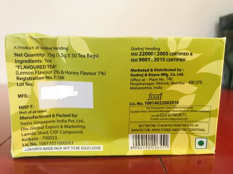 Godrej Lemon Honey Tea Bags pack of 50 Lemon, Honey Green Tea Bags Box ...