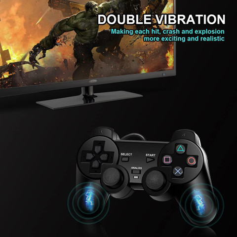 maxcom Black Wired Controller For PS2 Dual Vibration Joystick Gamepad ...