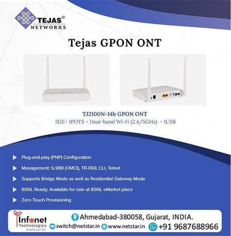 Tejas Networks TJ2100N-14B GPON ONT | Dual Band Dual Antenna WiFi ONU ...