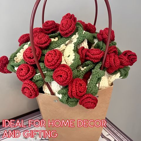 PALAY Crochet Flower Rose Bouquet Blanket Handmade Romantic Knitted ...