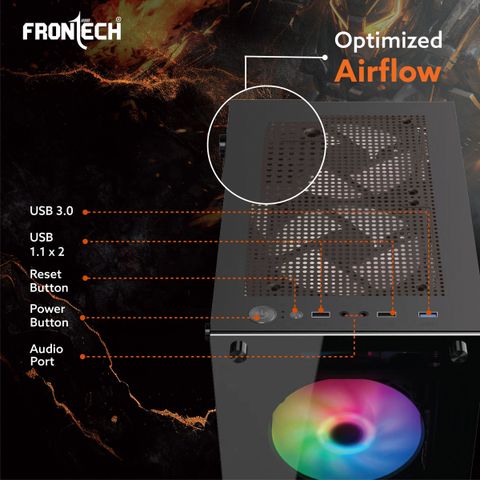 Frontech XYLO Gaming Computer Case with 2-USB 1.1|HD Audio & Tempered ...