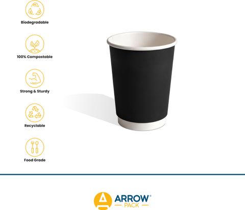 arrowpack Pack of 100 Paper Black Double Wall Cups Price in India - Buy ...