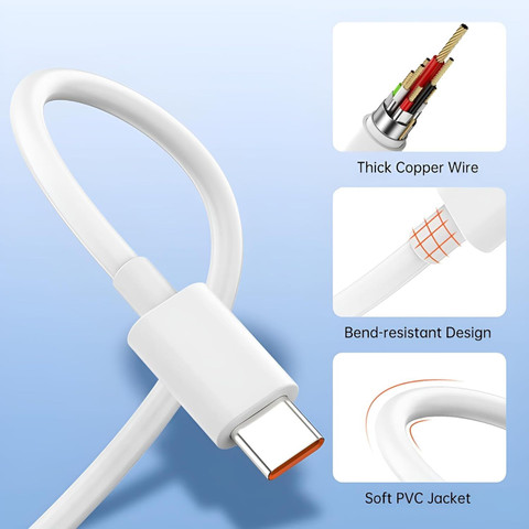 Zybux USB Type C Cable 6 A 1 m Copper Redmi 67W Original Mobile Phone ...