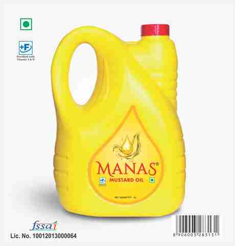 Manas 100% Pure Mustard Oil, 5 Litre Sarson Ka Tel Sarso Oil For ...