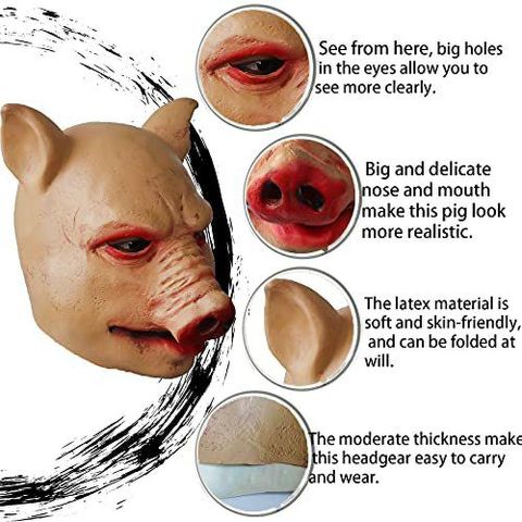 ifkoo Realistic Pig Mask Latex Halloween Costume Party Cosplay Animal ...