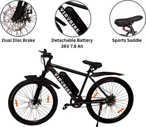 VirBike VIR COMMANDO BLACK 27.5 inches Single Speed Lithium-ion (Li-ion ...