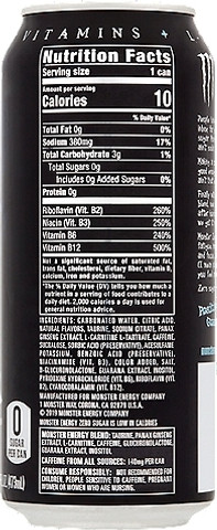 monster zero ingredients label
