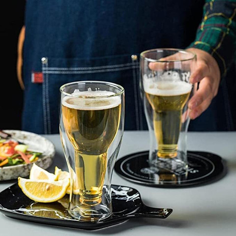 BABALIFINCH (Pack of 2) Double Walled Beer Glass Inside Out Upside Down ...