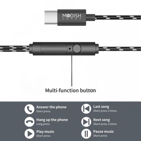 ModishOmbre USB C Headphone Wired Type C Earphone Magnetic Buds & Noise ...