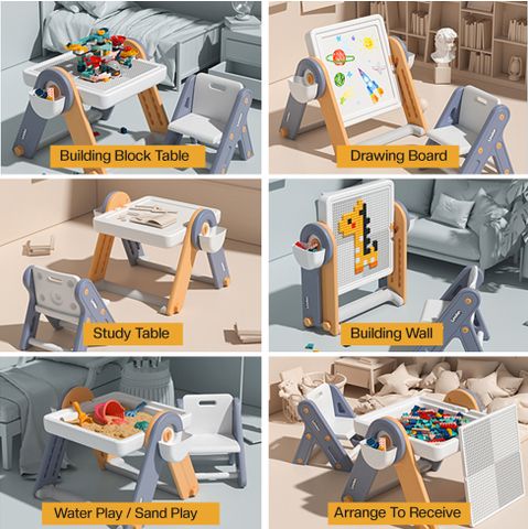 baybee 6 in 1 Study Table for Kids Chair with Building Block, Desk Set ...